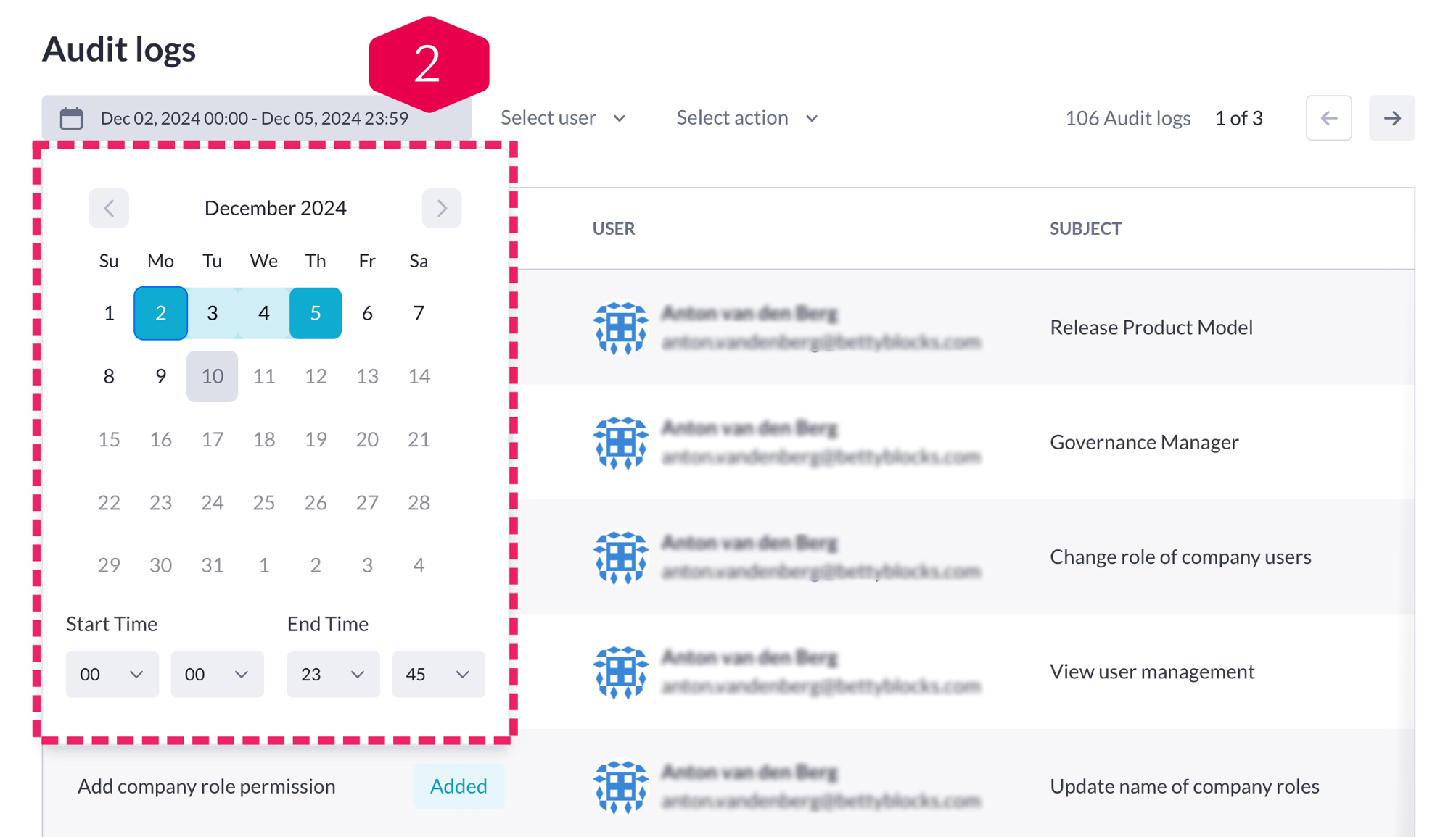 Using audit logs in My Betty Blocks